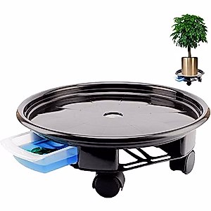 Black Plant Caddy with Water Container Heavy Duty Plant Stand with 4 Wheels Round Flower Pot Mover Plant Saucer Home Garden Planter Dolly Caster with Wheels Rolling Plant Tray