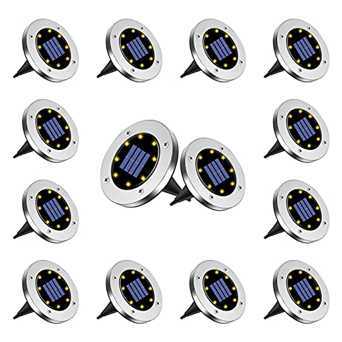 BLUEGUAN 14 Pack Solar Ground Lights, 8 LED Light Beads, Waterproof and Bright for Outdoor Gardens, Landscape Lamps for passages, courtyards, Decks, lawns, patios and walkways (Warm)
