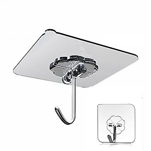 PGLY Adhesive Hooks Kitchen Wall Hooks - Heavy Duty 13.2lb(Max) Nail Free Sticky Hangers with Stainless Waterproof & Oilproof Seamless Hooks Utility Towel Bath Ceiling Hooks