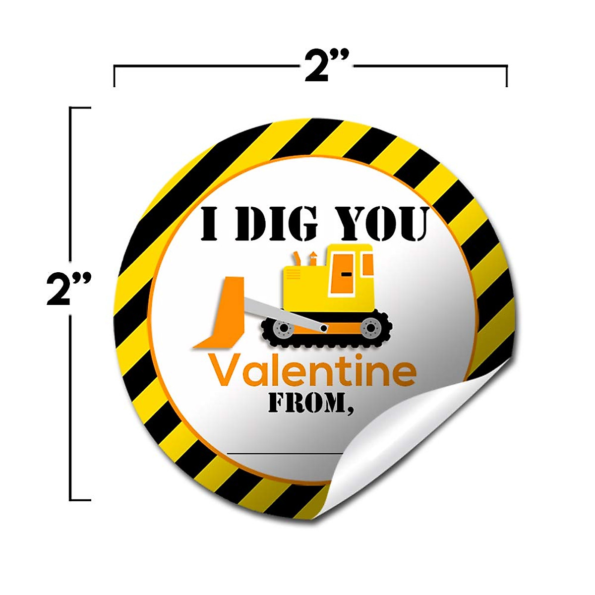 I Dig You Construction-Themed Valentine Party Favor Sticker Labels, 40 2" Party Circle Stickers by AmandaCreation, Great for Classroom Valentines, Envelope Seals, Gifts & Treats