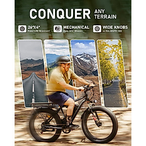 AMYET EB26 Electric Bike for Adults Peak 1500W Electric Bicycle 48V 15AH (720WH) Battery Electric Bike 26" Fat Tire Mountain 28mph 7 Speed Gears Dual Shock Absorber Ebike (Black)