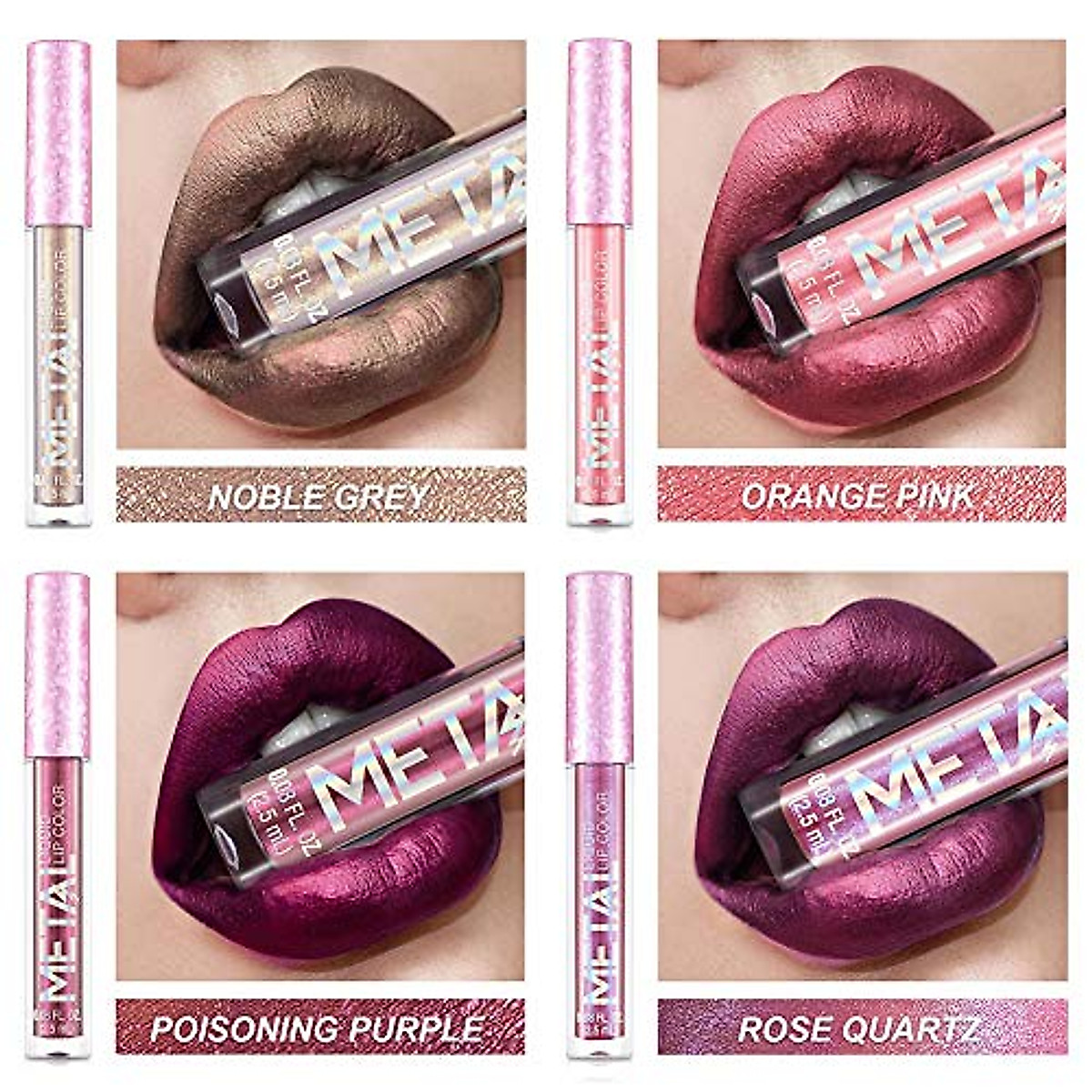 Glitter Shimmer Liquid Lipstick Set 12 Colors Shinning and Long Lasting Waterproof Colourful Lip Gloss Set (12 PCS)