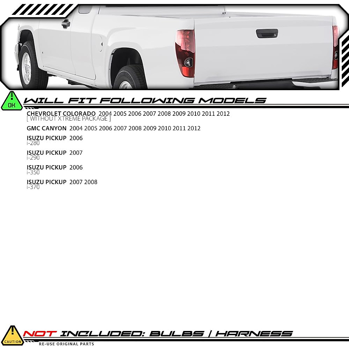 EPIC LIGHTING AMOE Style Halogen Tail Lights Lens & Housing Only Assembly Replacement for CHEVROLET GMC ISUZU 04-12 Colorado Canyon 06-08 Pickup [ GM2800164 GM2801164 25821848 25821849 ] Pair