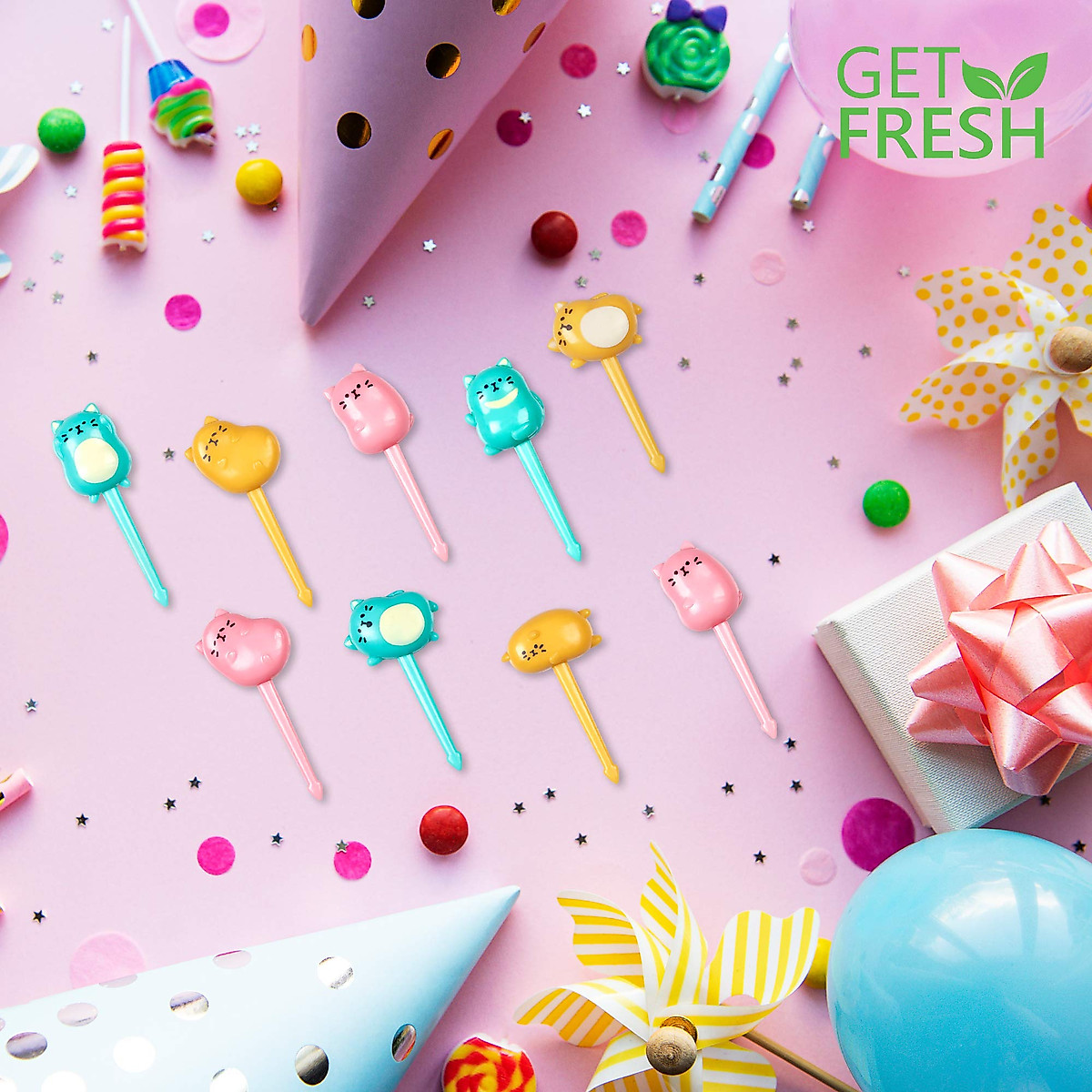 GET FRESH Animal Food Picks for Kids – 18-pcs Cat Food Picks for Toddlers Lunch Decoration – Cute Cat Bento Toothpicks for Children – Reusable Kids Foods Picks Toothpicks Set for Bento Deco