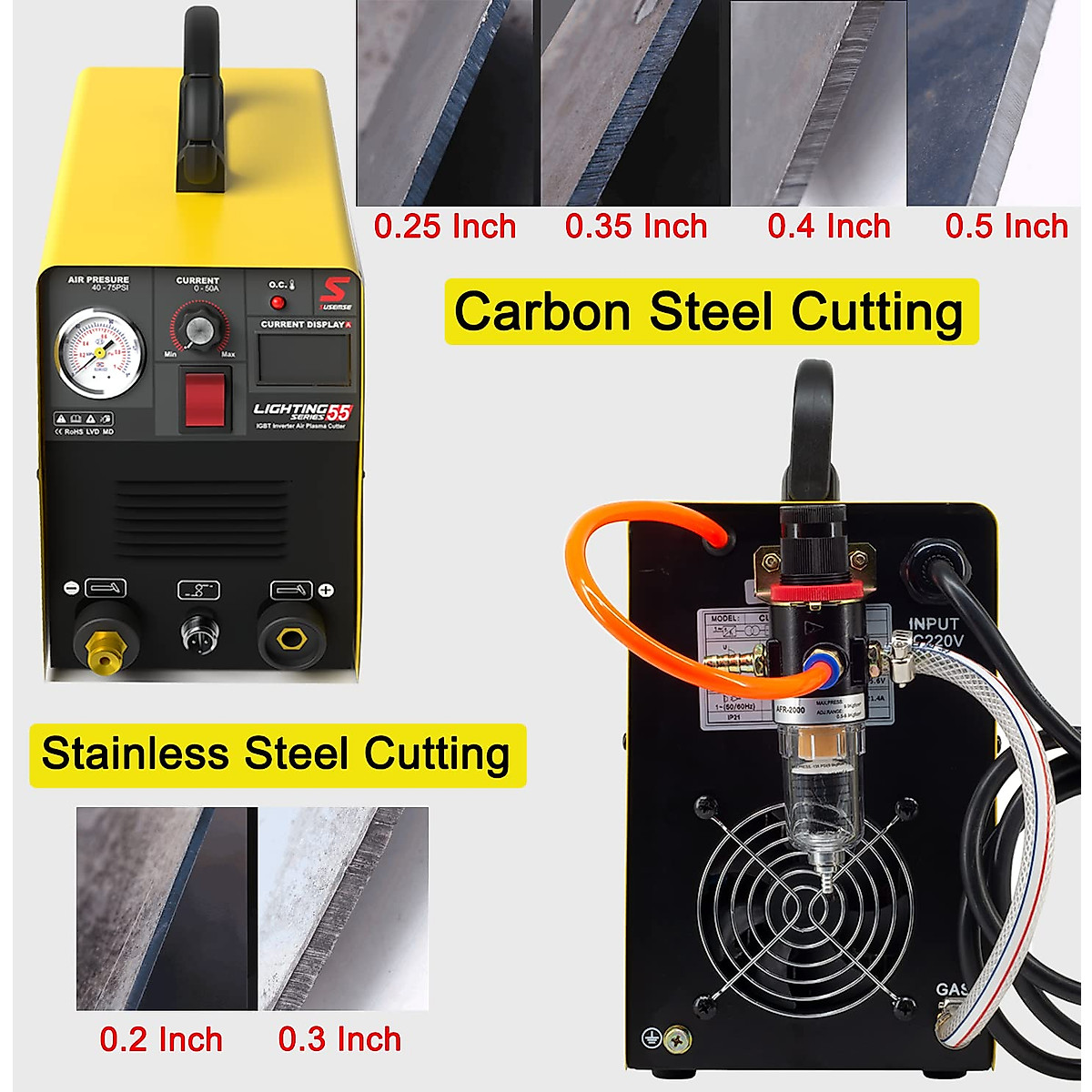 Plasma Cutter 55A Plasma Cutting Machine DC Inverter Plasma Cutting Equipment Dual Voltage 110V 220V with IGBT Technology Electric Digital Display, 1/2 Inch Clean Cut Portable Machine