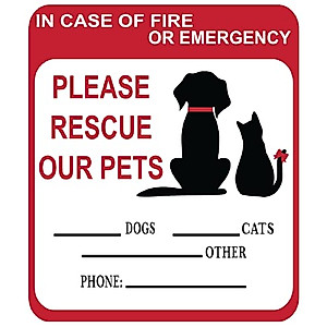 in Case of Fire Or Emergency Please Rescue Our Pets 5 Inch Front Door Window Alarm Alert Animal Pet Dog Cat Kitten Bird Rabbit Rescue House Home RV Safety CS1414-2PK