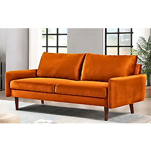 US Pride Furniture Kent Modern Velvet Sofa, Comfortable 3 Seater Couch for Living Rooms and Small Spaces, Ideal Studio Apartment Furniture with Sleek Design, Orange