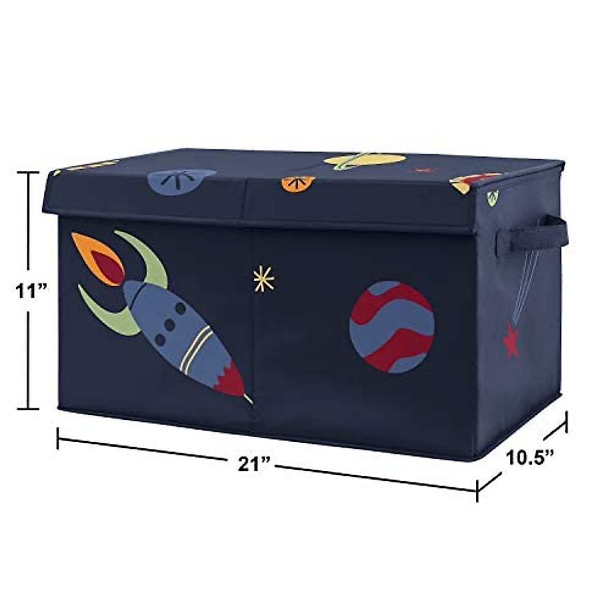 Sweet Jojo Designs Space Galaxy Planets Boy Small Fabric Toy Bin Storage Box Chest For Baby Nursery or Kids Room - Navy Blue Star and Moon Rocket Ship