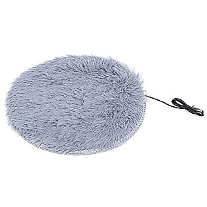 VINGVO Pet Heating Pad, Cat Plush Mat Dog Cat Electric Heated Blanket Mat, 40cm Round Heated Mat Plush Electric Cat Bed Warmer with USB Charging Interface for Small Dogs, Silver Gray