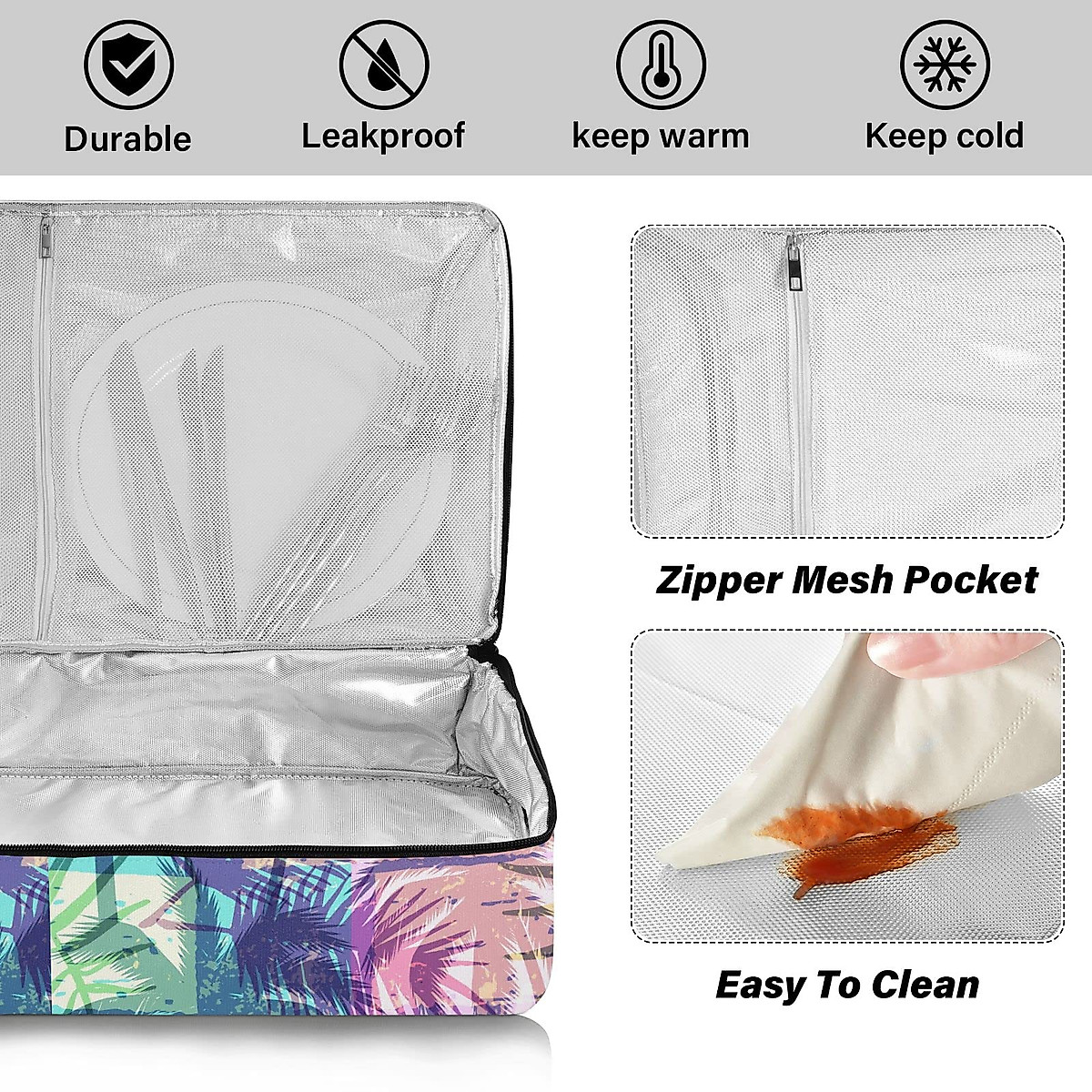 NFMILI Psychedelic Hawaiian Casserole Carrier for Hot and Cold, Insulated Food Delivery Bag Reusable Warmer Carrier Bag with Inner Pocket Aesthetic Print 15.75×11.81×3.94 inch