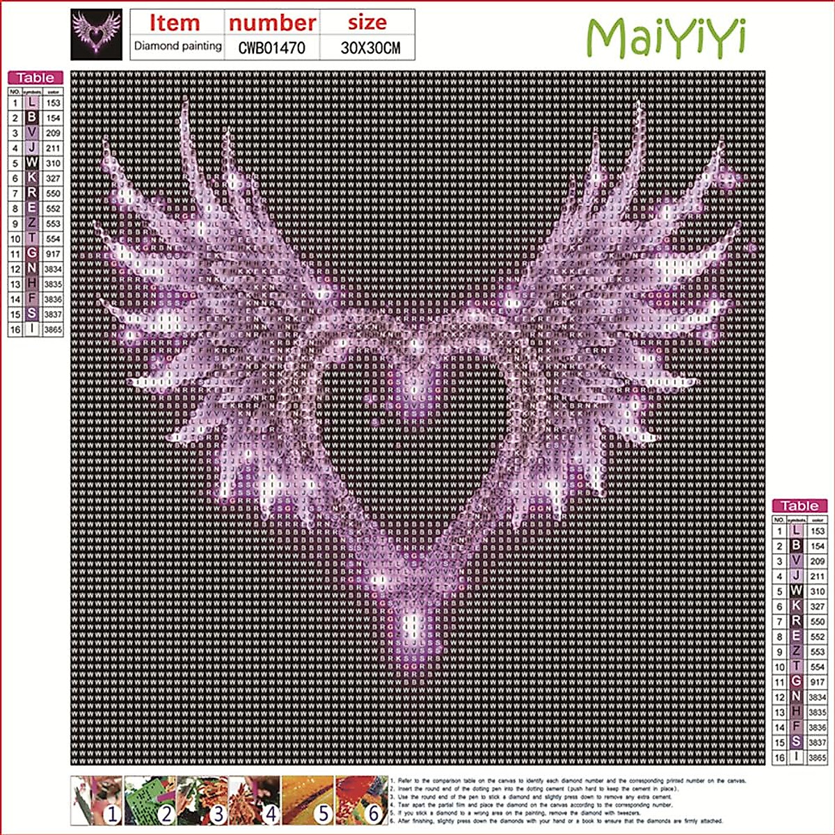 MaiYiYi Love Wings Paint with Diamonds 5D Full Round Diamond Painting Angel Love Wings Crystal Diamond Painting Set Diamond Painting Dots Art for Adult Kids Wall Art Decor (30X30 CM)