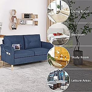 AILEEKISS 58" Fabric Loveseat Sofa with 2 USB Charging Ports Love Seat Sofas Couches for Living Room, Bedroom, Office, Small Spaces, Easy Assembly (Navy(2-Seat))