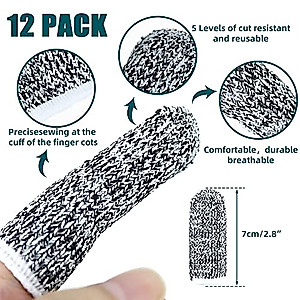 12pcs Finger Covers for Cuts, Reusable Finger Sleeve Protectors, Anti-Slip Cut Resistant Finger Cots, 5 Level Thumb Fingertips Protection Cots Protectors Guards, Glove Life Extender for Kitchen Work