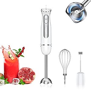 healthomse 3-In-1 Immersion Blender 800W 12-Speed Stainless Steel Hand Blender with Milk Frother, Egg Whisk, BPA-Free Materials for Soup, Smoothie, Baby Food (White)