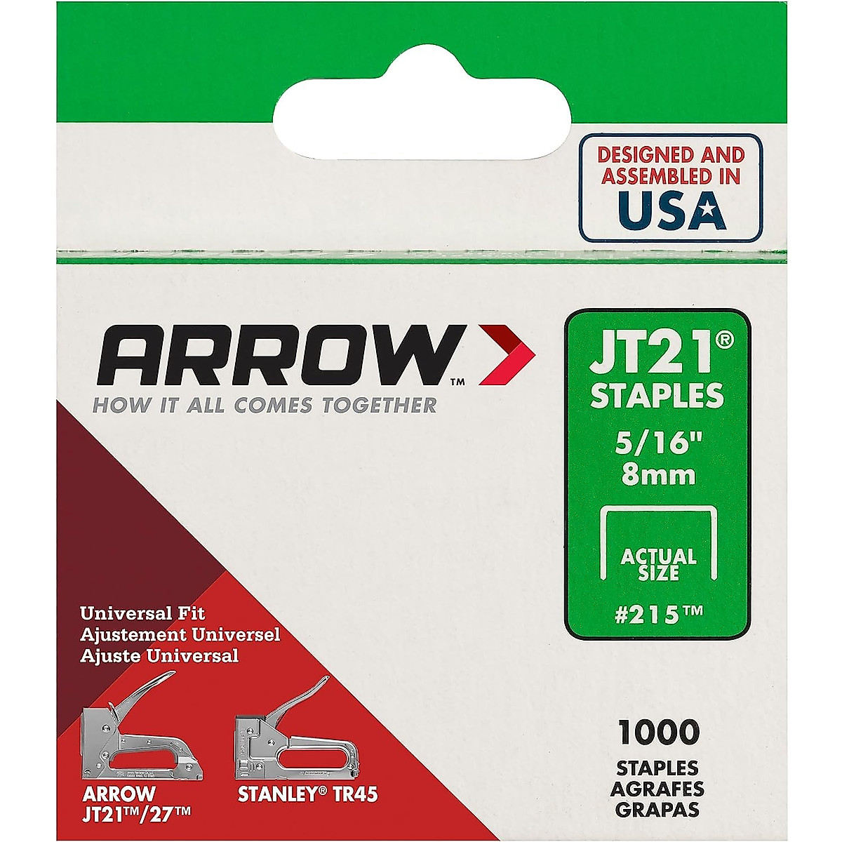 Arrow 215 JT21 Thin Wire Staples for Staple Guns and Staplers, Use for Upholstery, Crafts, General Repairs, 5/16-Inch Leg Length, 7/16-Inch Crown Width, 1000-Pack
