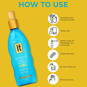 Freeze It 12-in-One Amazing Leave-in Hair Treatment Spray- Infused with Keratin, Borage Oil for Hydration, Smoothness, Nourishment - Strengthens, Protects Dry & Damaged Hair
