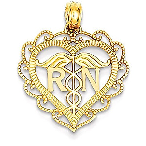 IceCarats 14K Yellow Gold Registered Nurse Caduceus Paramedic Rn Doctor Medical Student Nursing Symbol Heart Necklace Love Pendant Charm 23mm x 18mm Only