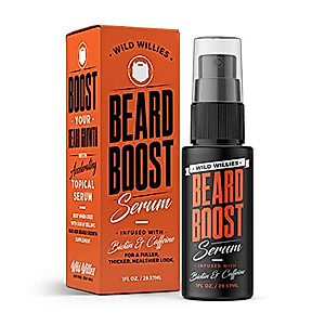 Beard Growth Serum with Biotin & Caffeine by Wild Willies - Natural Beard Care for Thicker, Fuller Healthier Beard - Mens Facial Hair Treatment for Grooming - Increases Thickness and Volume