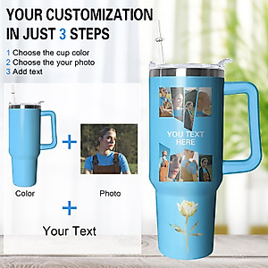 Personalized Gifts Custom Tumbler with Straw 40 Oz Customized Stainless Steel Insulated Travel Cup Add Name,Photo,or Logo,Custom Travel Coffee mug,Personalized Photo Gifts for Women Men