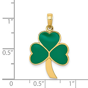 IceCarats 14K Yellow Gold Green Lucky Clover Leaf Shamrock Flower Necklace Heart Claddagh Celtic Charm Pendant Irish Jewelry 30mm x 15mm Only