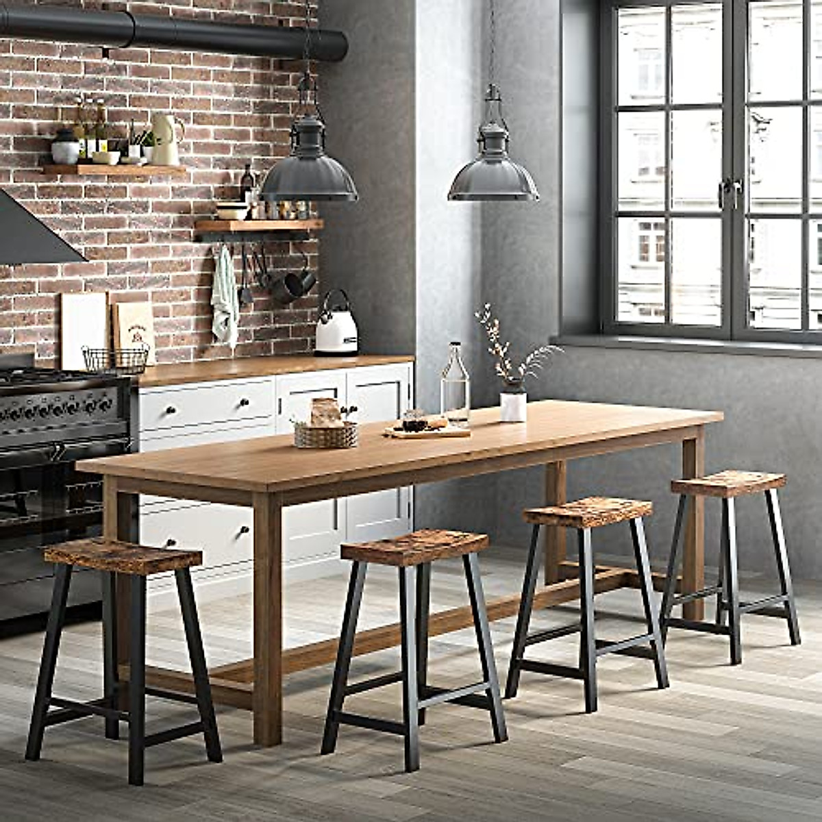 VASAGLE Bar Stools, Set of 2 Bar Chairs, Kitchen Breakfast Bar Stools with Footrest, 23.6 Inches High, Industrial in Living Room, Party Room, Rustic Brown and Black ULBC074B01