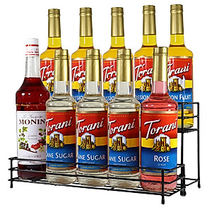 Coffee Syrup Organizer Rack 10 Bottles Syrup Bottle Holder Stand For Coffee Bar Accessories, 2 Tier Wine Bottle Storage Rack For Syrup, Wine, Liquor, Coffee Station Organizer For Kitchen Countertop
