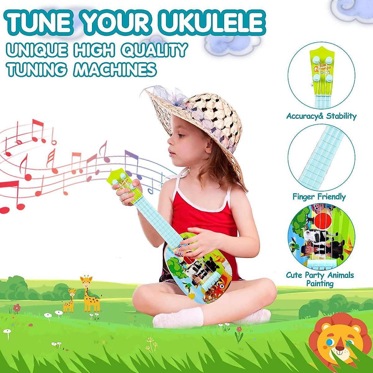 La Granja de Zenon 15" Inch Kids Ukulele Guitar Toys with 4 Strings Keep Tones,Kids Ukulele for Beginner,Mini Ukulele Guitar Musical Instruments Educational Learning Toys for Toddler 1-3 Year Old Kids