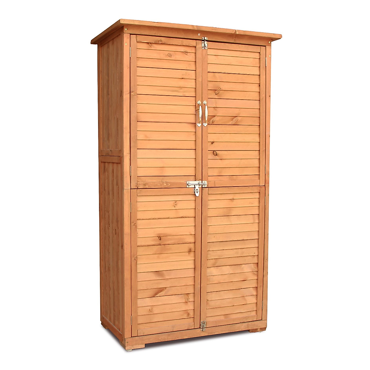 YTGLEN Outdoor Storage Cabinet, Wood Garden Shed, Pool Storage Shed with Lockable Door, Waterproof Roof and 2 Removable Shelves, Vertical Outside Storage Shed for Patio, Backyard and Lawn