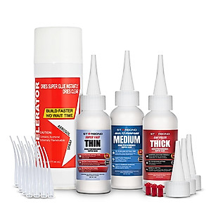 Premium CA Glue with Activator Bundle by STARBOND - (2oz) Thin CA Glue, Medium CA Glue, Thick CA Glue, 6 oz. Aerosol Accelerator - CA Glue for Woodworking, Woodturning, Hobby Models, 3D Printing
