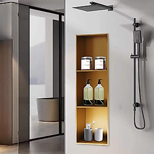 Recessed Shower Storage Shelf 11" x 35" Bathroom Wall Niche with 3 Shelves， Stainless Steel Shower Niche Bathroom Shelf Organizer Shower Shelf for Bathroom kitchens living rooms balconies (Gold)