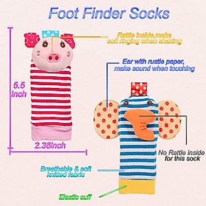 Baby Rattle Toy,Wrist Rattles Foot Finder Socks,Arm Hand Leg Ankle Rattle,Stuffed Infant Toys,Baby Shower, Birthday Holiday Birth Present Gift for Newborn Boy Girl Kids Toddler,8pcs