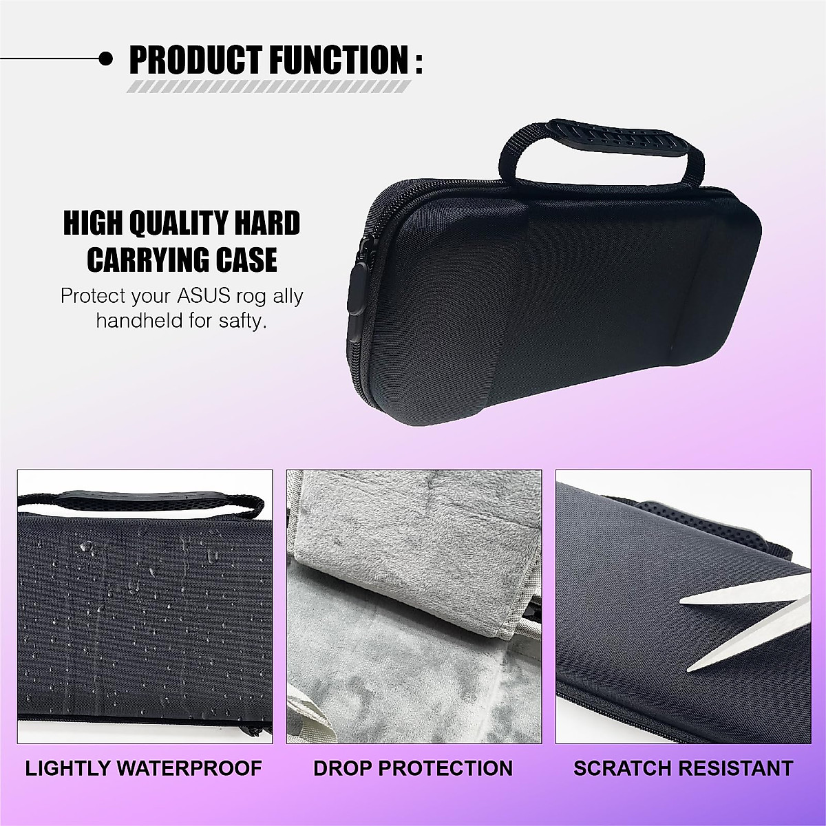 MENORCA Handheld Carrying Case for ASUS ROG Ally With 2pc Transparent HD Clear Anti-Scratch Screen Protector for ASUS ROG Ally Gaming Handheld-7 inch, Black/Double Pocket/Large Capacity