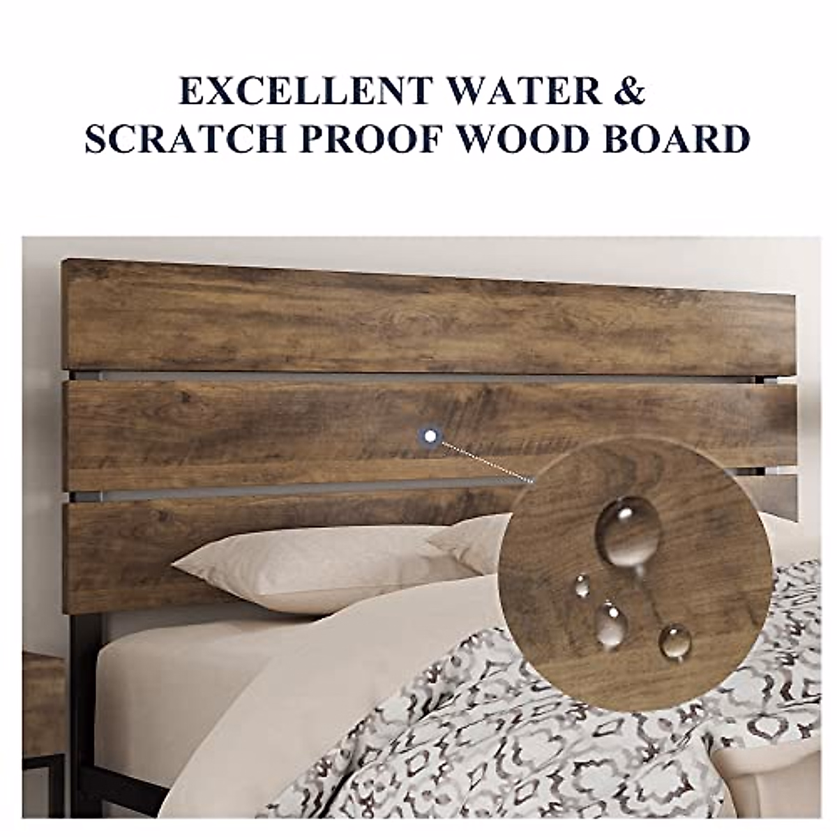 Allewie Twin Size Platform Bed Frame with Wooden headboard and Metal Slats/Rustic Country Style Mattress Foundation/Box Spring Optional/Strong Metal Slats Support/Easy Assembly/Light Brown