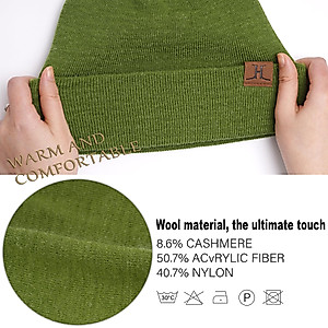 Mens Womens Winter Warm Beanie Hats Long Neck Scarf Touchscreen Gloves Set Knit Skull Caps Scarves Gifts for Women Men Olive Green