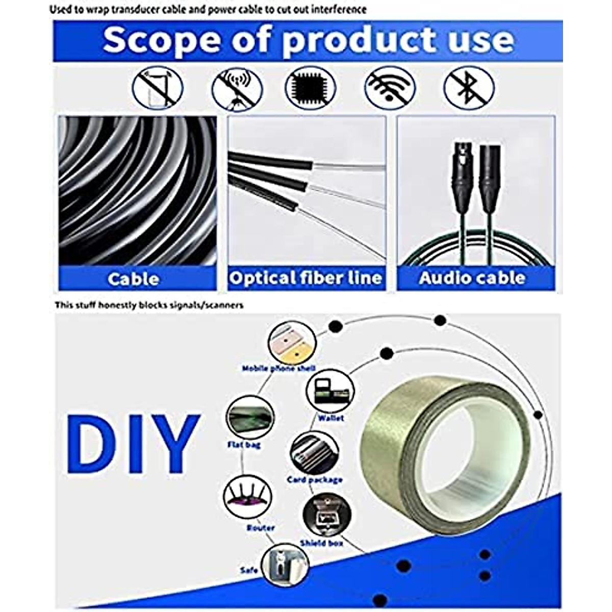 ADSWIN Faraday Tape,Copper Nickel Plated Conductive Electrode Tape Fabric,RF/EMI/EMF Shielding,Grounding(Size:50mmX50m/2inX164ft) (Color : 50mmX50m/2inX164ft)
