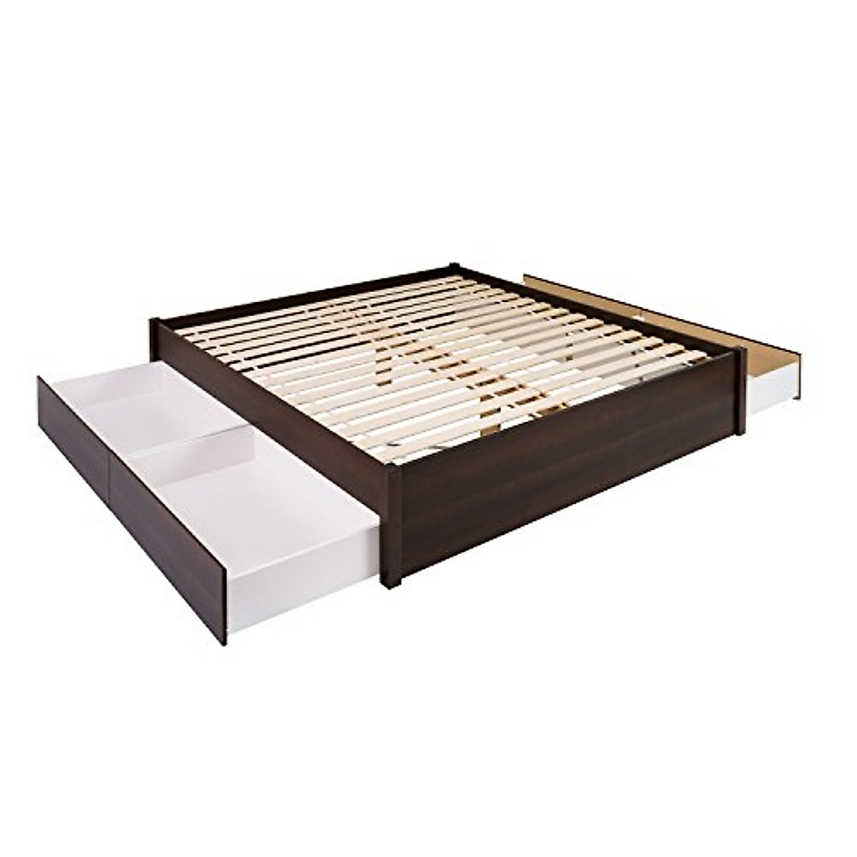 Prepac Select King 4 Post Platform Bed with 4 Drawers, 83" L x 79" W x 16" H, Espresso & King Bookcase Headboard, Espresso