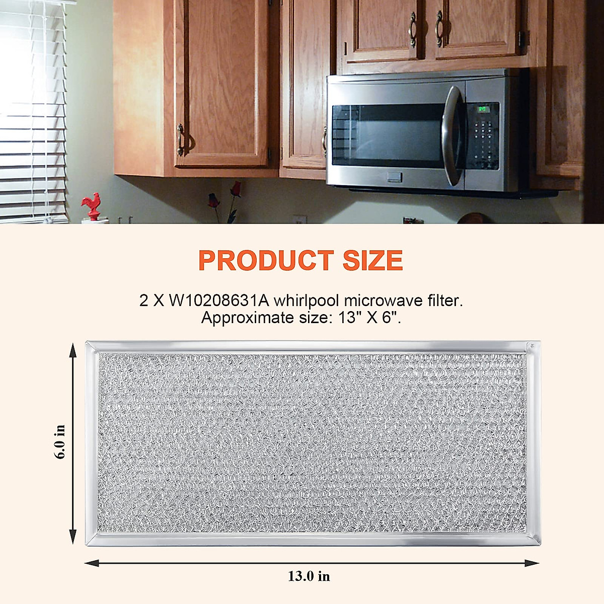 Beaquicy W10208631A Microwaves Grease Filter Approx. 13" x 6"- Replacement for Whirlpool GE Microwaves 3 Pack