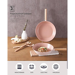 Neoflam 11" Nonstick Pink Color Pan for Stove Top and Induction | Wood Handle | Made in Korea (11" Pan)