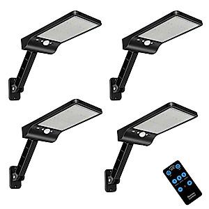 Aqonsie Solar Lights Outdoor with Remote, 180° Adjustable 56LED Solar Flood Light, Outside Security Motion Sensor Lights Outdoor with 3 Lighting Modes for Backyard,Gutter,Garden,Front Door 4 Pack