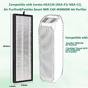 Eureka NEA120 True HEPA Filter, Compatible with Eureka Instant Clear NEA120 (NEA-F1/ NEA-C1) and Toshiba Smart WiFi (CAF-W36USW) Air Purifier, 2 pack