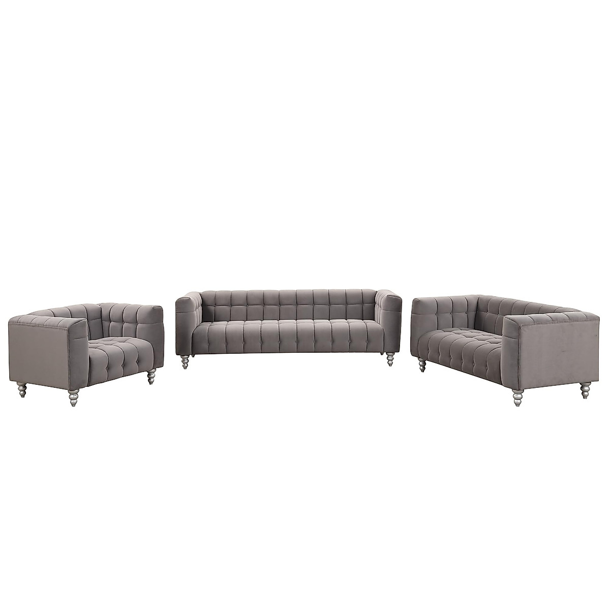 3-Piece Sofa Sets Living Room Sets with Solid Wood legs, Buttoned Tufted Backrest, Dutch Fleece Upholstered Couches Sets Including 3-Seat Sofa, Loveseat and Chair for Living Room (Grey)