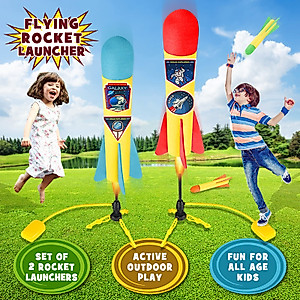 BEEFHN Toy Rocket Launcher for Kids, Incl 2 Launchers & 8 Foam Rockets, Shoots Up to 100 Feet, Sturdy Jump Launch Toys Fun Outdoor Toy for Kids, Gift for Boys and Girls Age 3 4 5 6+ Years Old
