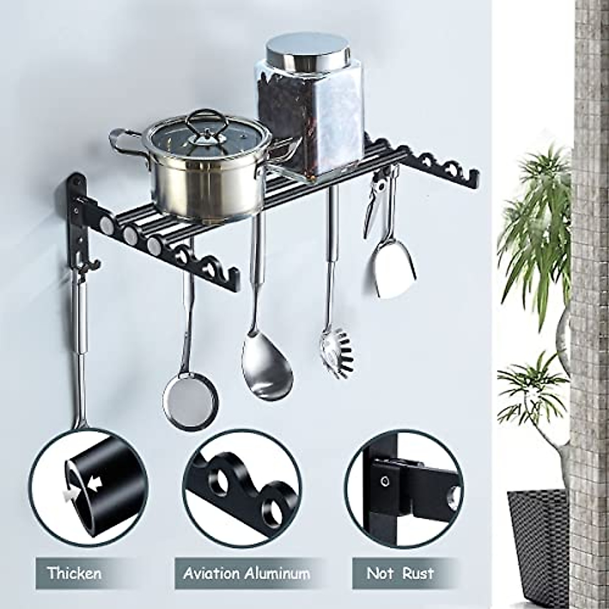 kuaguan Laundry Drying Rack Wall Mounted Drying Rack Hanging Clothing, Laundry Room Organization and Storage, Foldable Hanger Rack Closet Organizer with 3 Rods (Black,Aluminum)