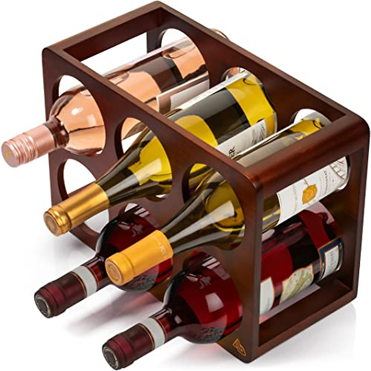 AURUM Wine Rack – 6 Bottle Wooden Wine Racks Countertop – Durable Black Walnut Wooden Wine Stand for Kitchen, Cellar, Office, Bar – Luxurious Wine Bottle Storage for Standard Bottles Holder Stand