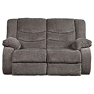 Signature Design by Ashley Tulen Modern Manual Pull Tab Reclining Loveseat, Dark Gray