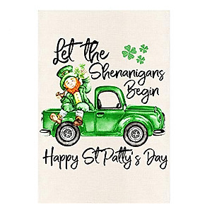 MONORD Let The Shenanigans Begin Double Sided Garden Flag Happy St Patrick's Day Leprechaun Truck Yard Flag 12 x 18 Inch.