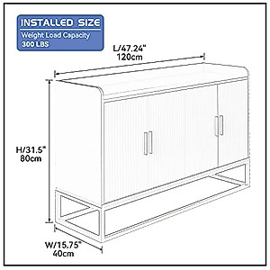 LyuHome Buffet Cabinet with Storage Modern Sideboard Cabinet for Kitchen Farmhouse Cabinet for Dining Room and Living Room with Door (Black and Gold