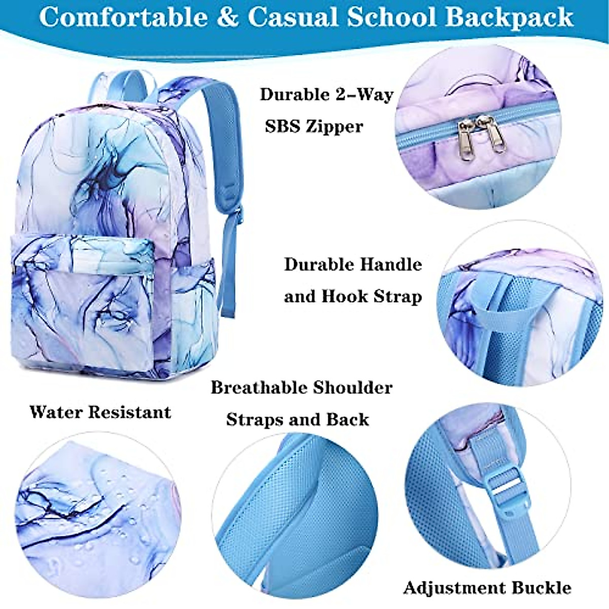 Dafelile School Backpack for Girls School backpack for Elementary Middle Water Resistant Girls School Bag Teen Girls Bookbag 3 in 1 Set with Lunch Box Pencil Bag