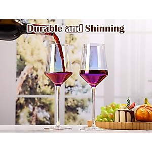 Physkoa Rainbow Wine Glass Crystal Hand-Blown Iridescent Wine Glasses Set of 6 for Wine Tasting,Bar 15oz