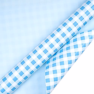 WRAPAHOLIC Reversible Wrapping Paper Roll - Blue and White Plaid Design for Birthday, Holiday, Wedding, Baby Shower and More Occasions - 30 Inch x 33 Feet